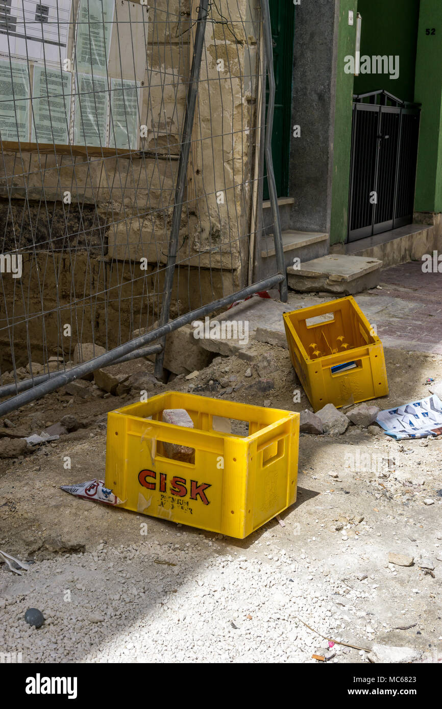 Empty crates of Cisk beer on a street in St Pauls bay, malta, Europe ...
