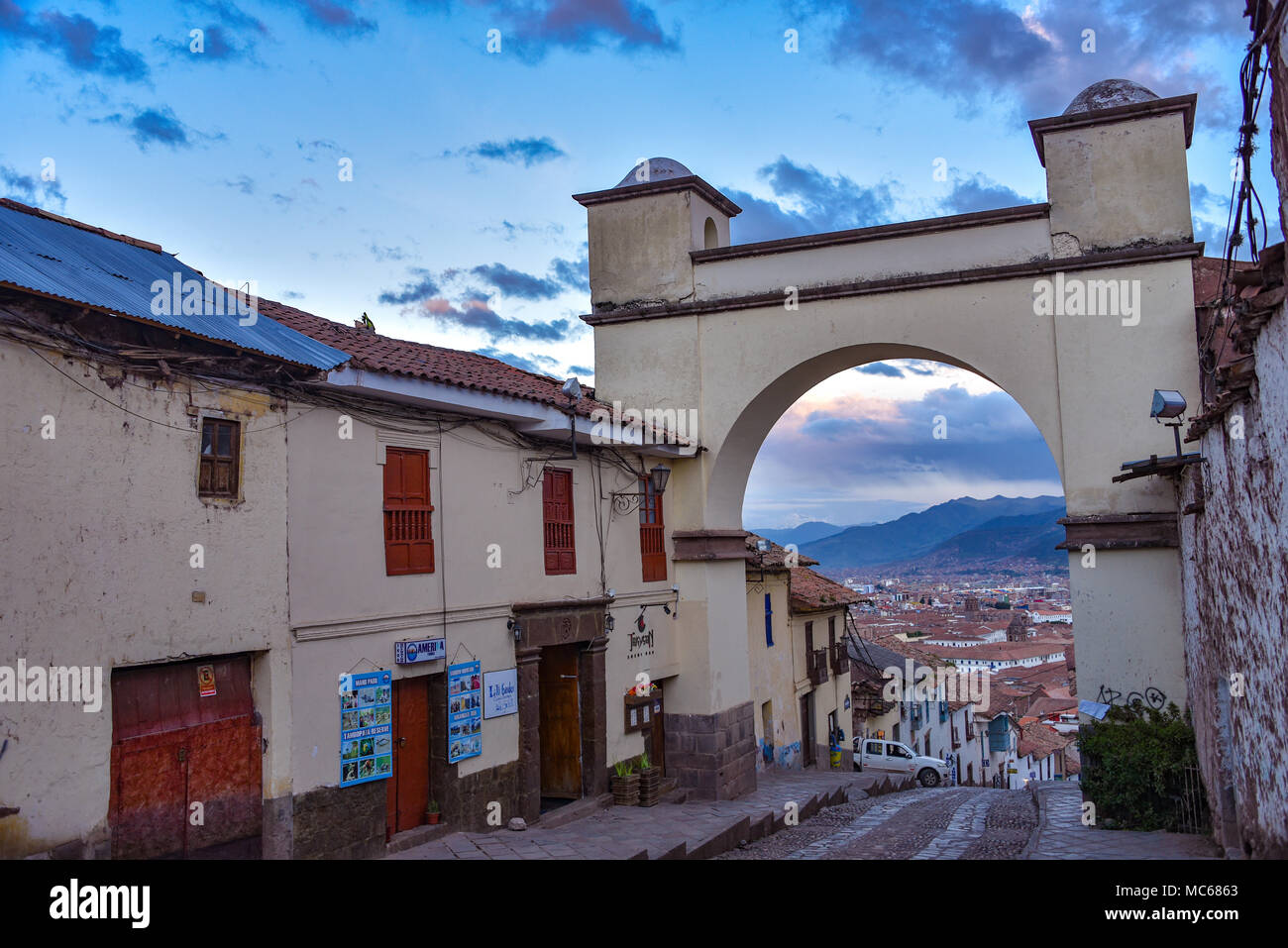 Cusco, Peru - March 30, 2018: Panoramic view of the city through the ...