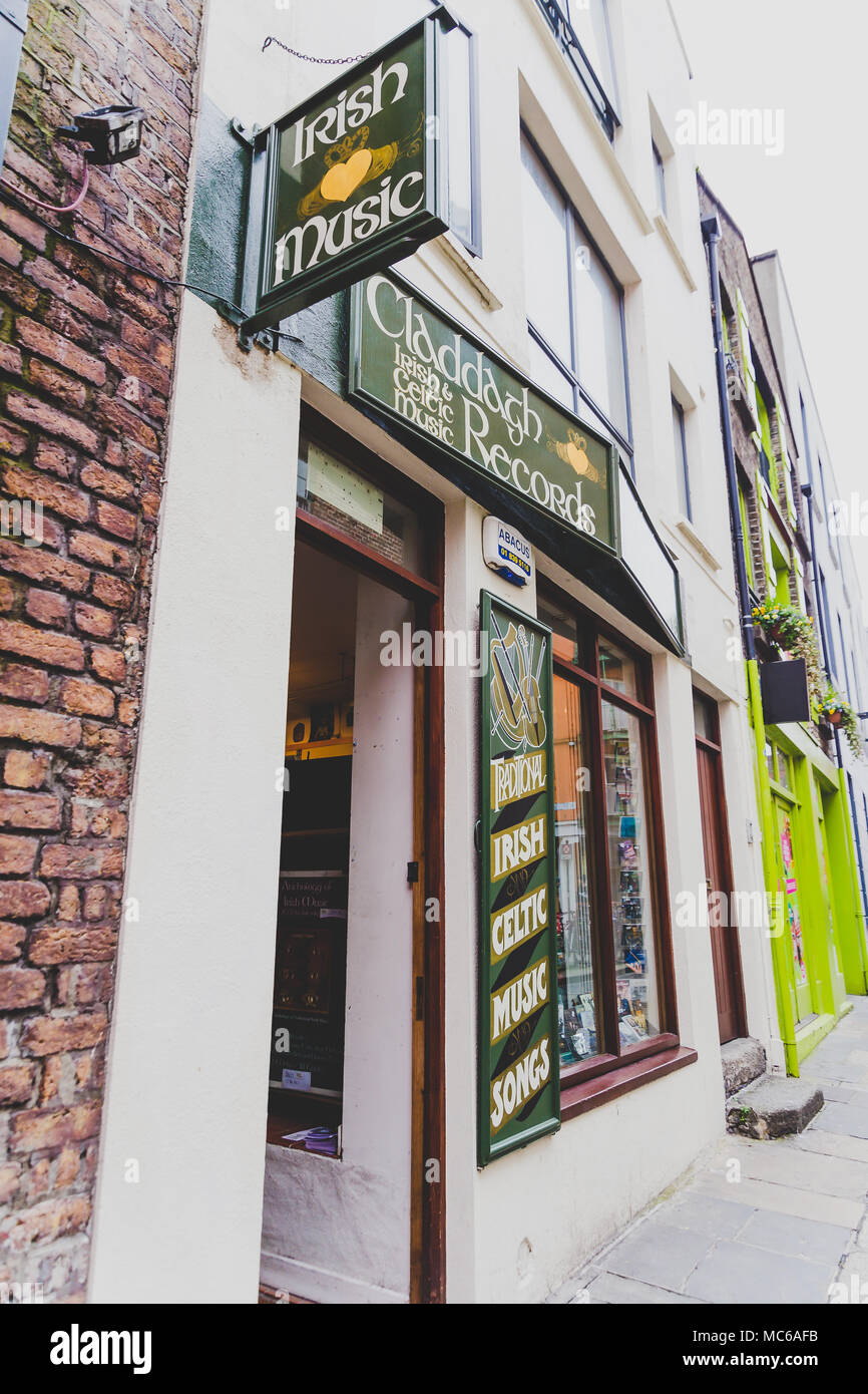 DUBLIN, IRELAND - April 12th, 2018: traditional Irish music shop in ...