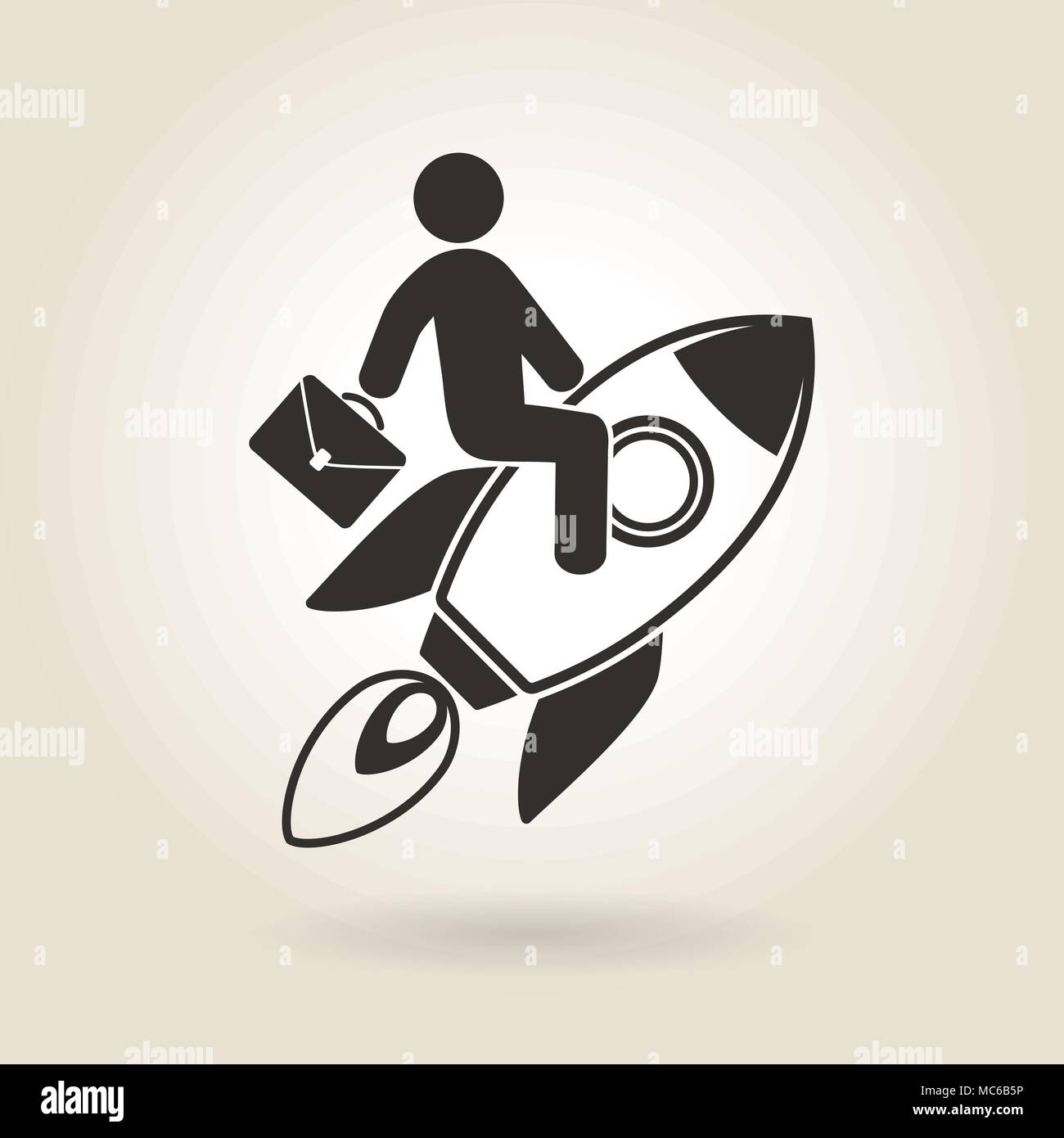 man flying on a rocket symbolizes the rapid growth in career Stock ...