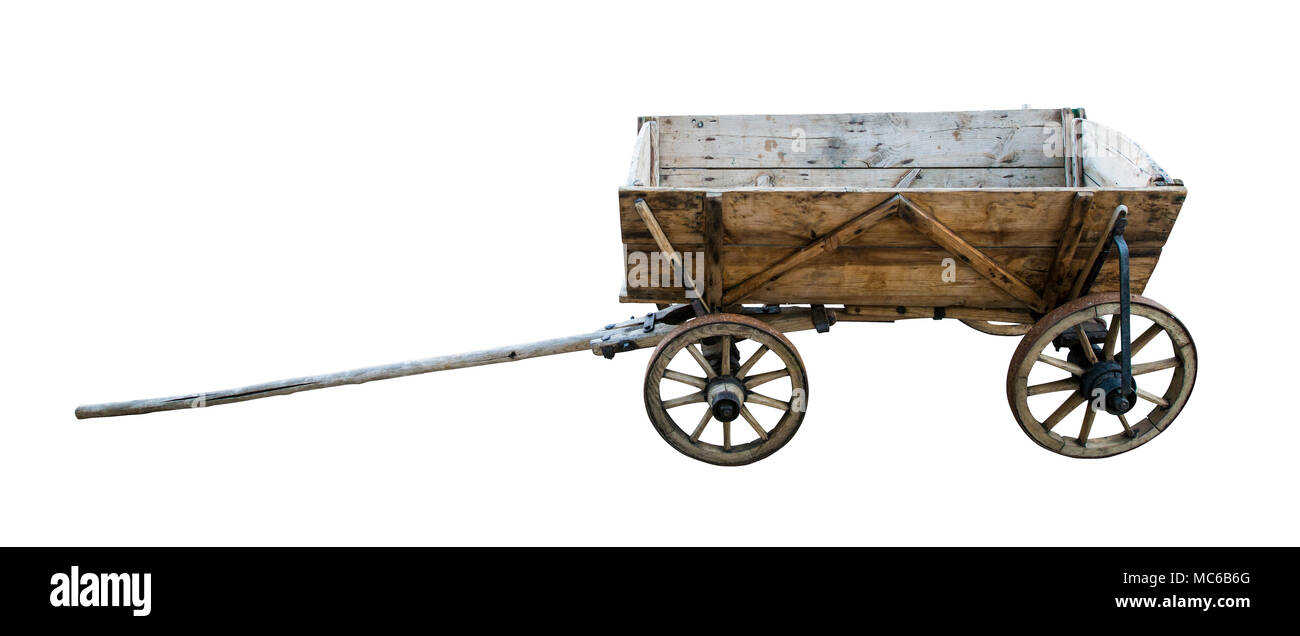 Vintage wooden cart isolated on white. Path included Stock Photo - Alamy
