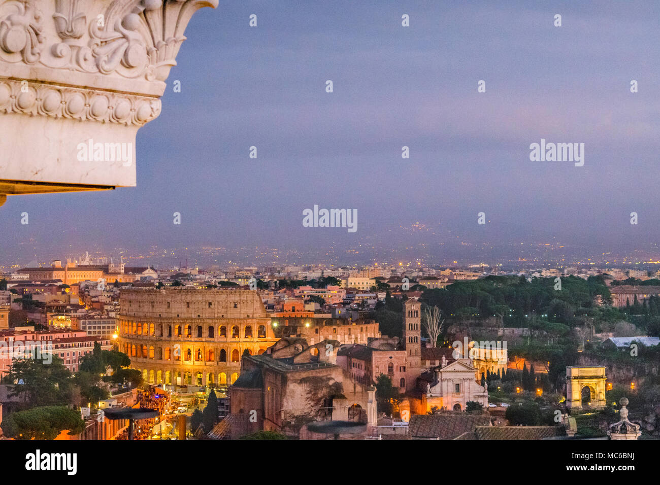 Rome night cityscape aerial view from vitorio emanuelle monument ...