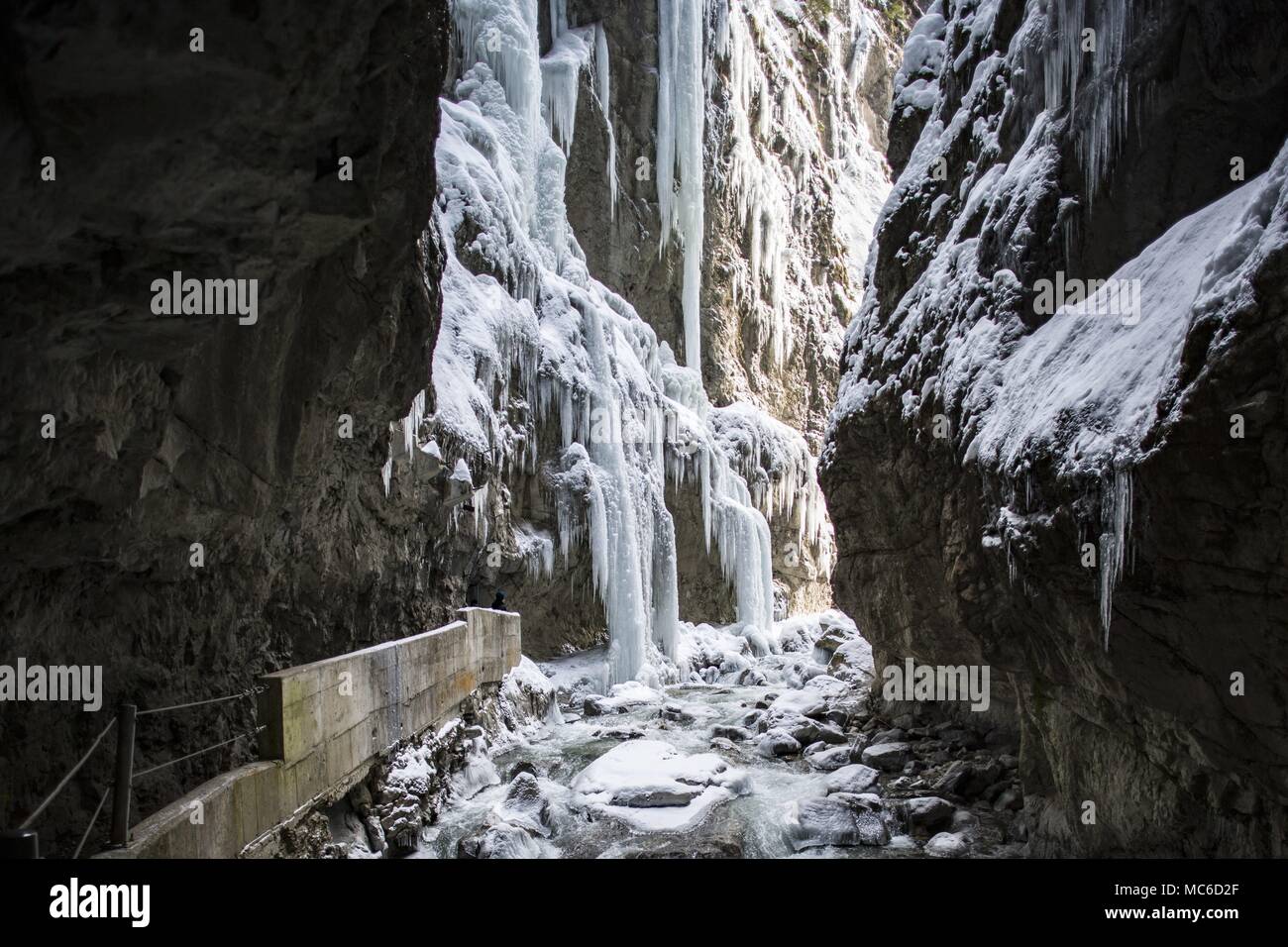 27.02.2018, Germany, Garmisch-Partenkirchen. View of the Partnach ...