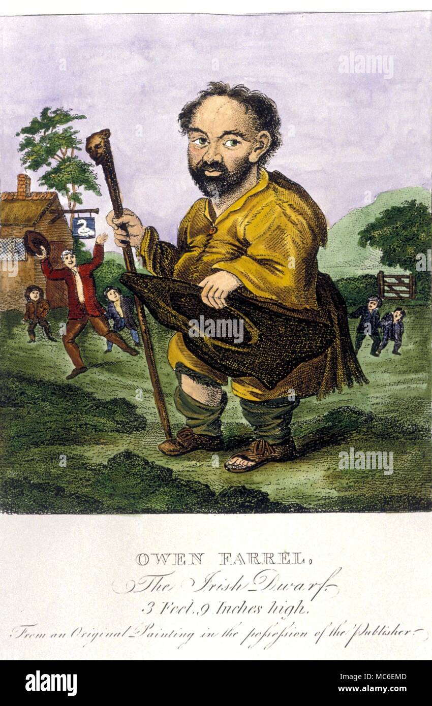 Strange phenomena Coloured engraving (1865) of the Irish dwarf Owen ...