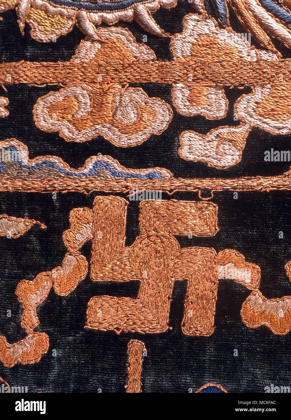 SWASTIKA as a Buddhist symbol on a silken embroidery (19th century ...