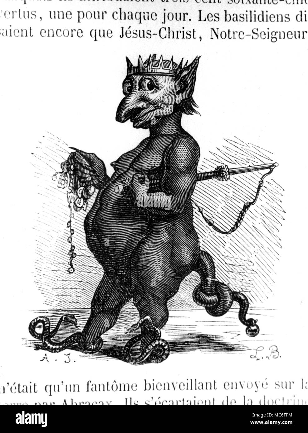 The demon Abraxas, with knotted tail and bifurcating snakes for legs ...