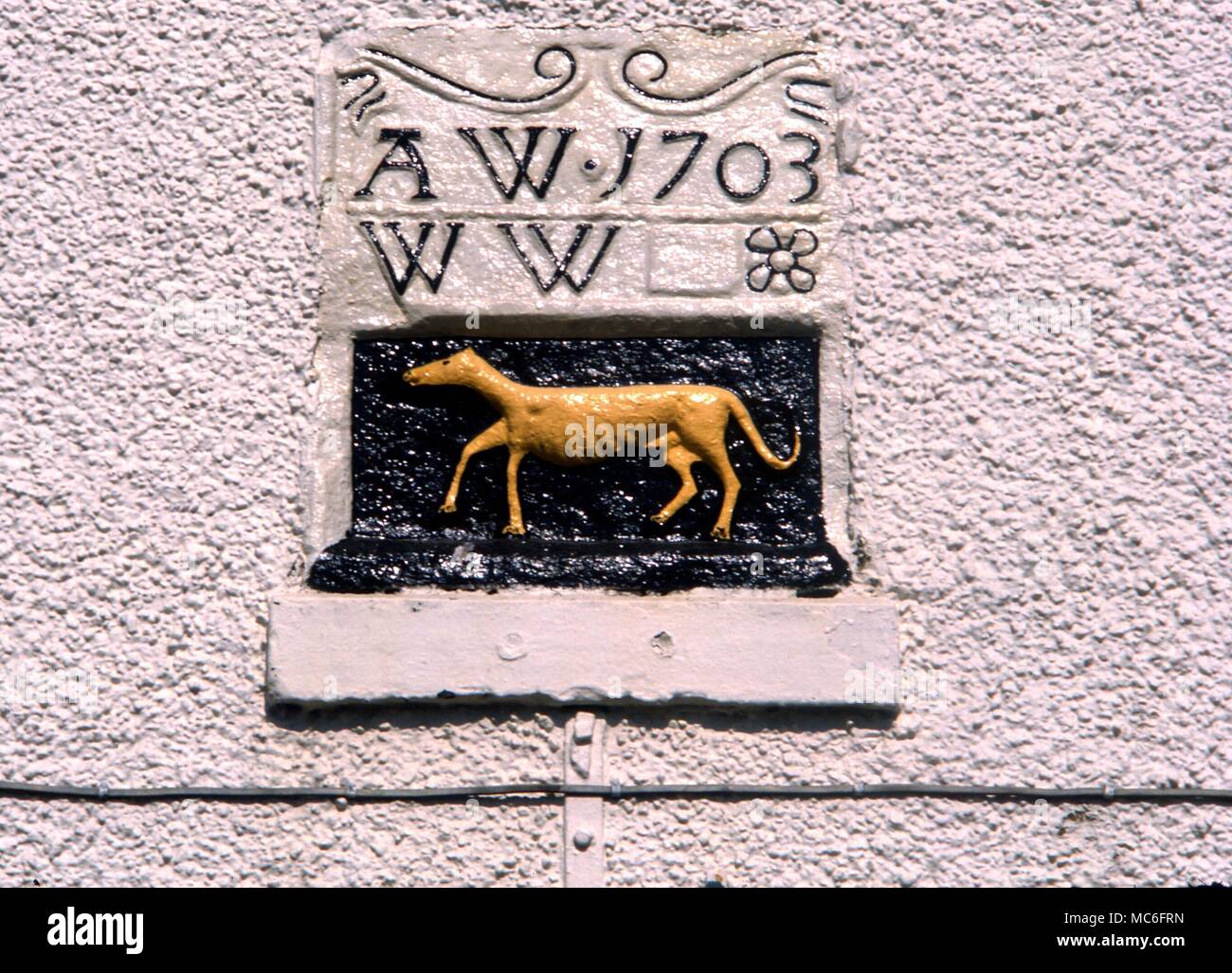Pub sign of the greyhound, at Shap. dated 1703 Stock Photo - Alamy