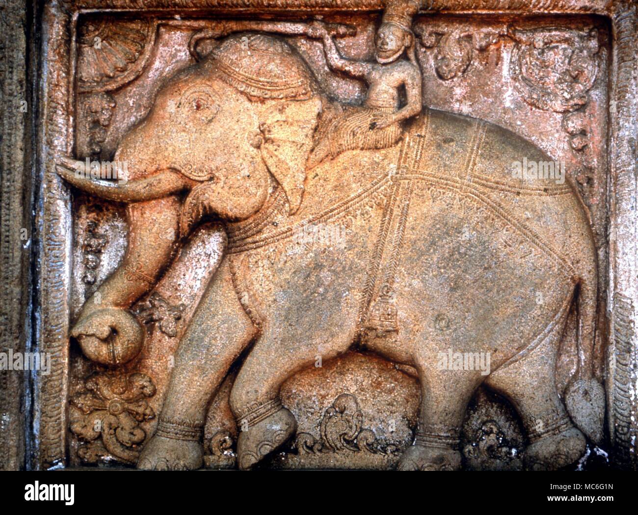 Bas relief of Elephant with rider, from the facade of the Temple of the ...