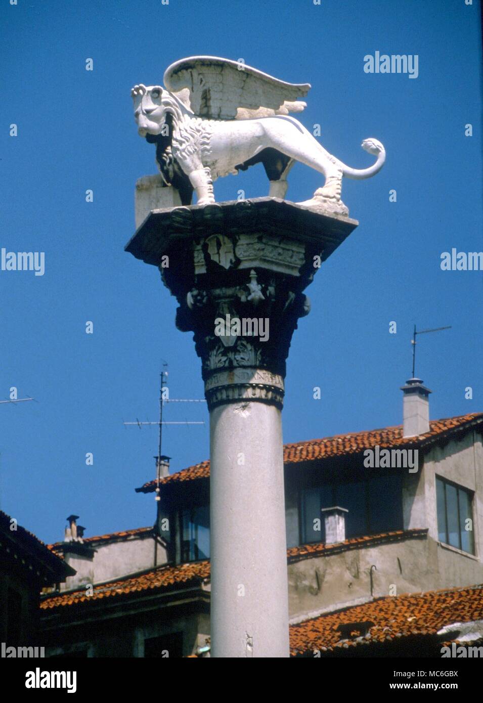 Lion of St Mark. The symbol of St Mark, on a column in the main square ...