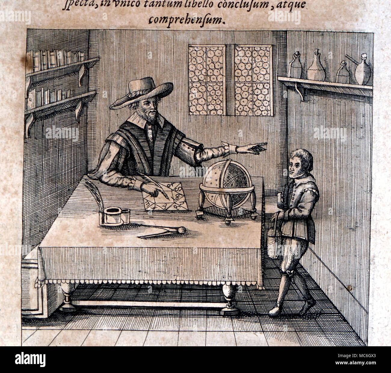 HOROSCOPES - An astrologer casting a horoscope - engraving on the title ...