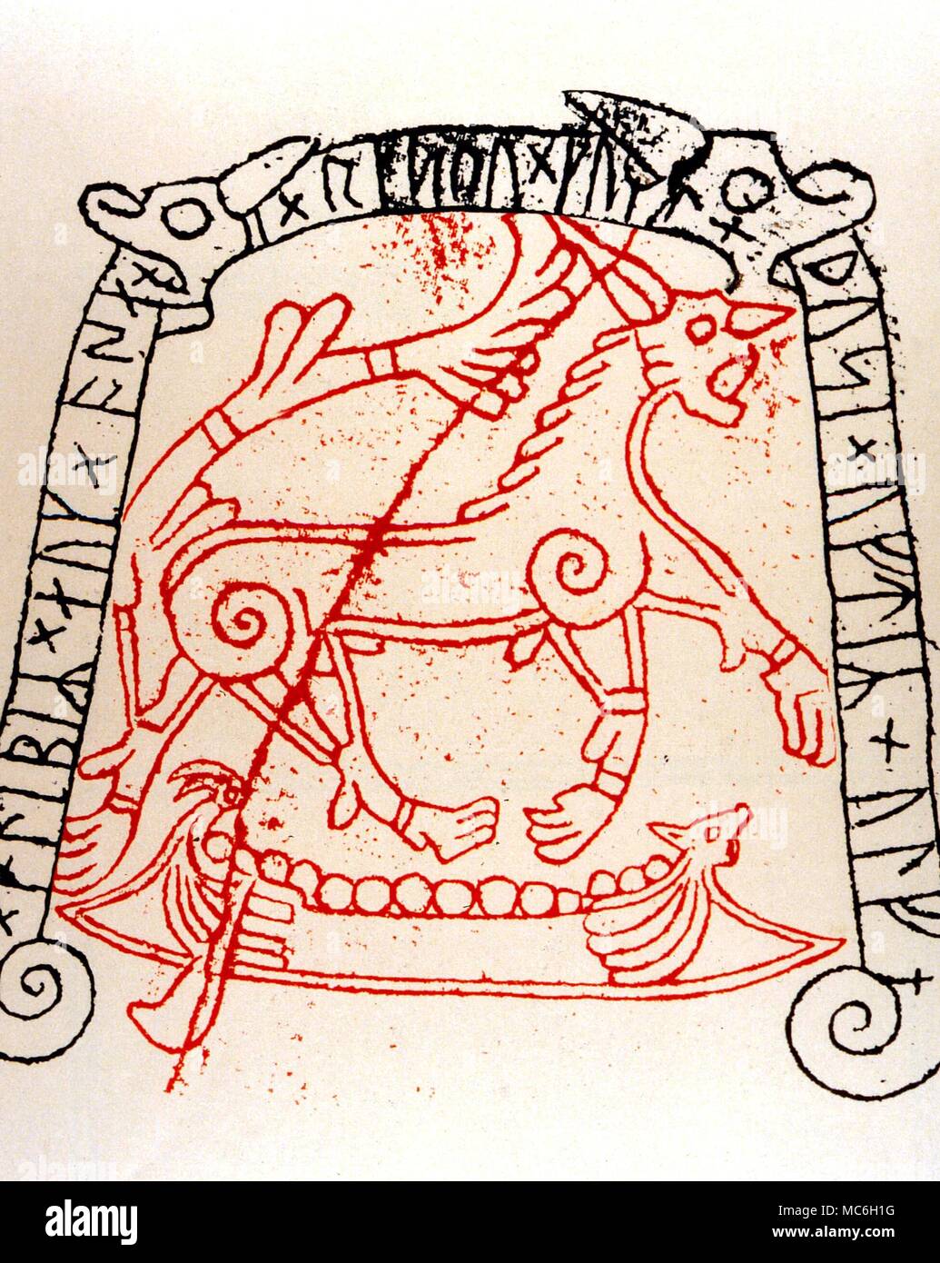 Rune stone from Skane, showing the wolf Fenrir, who is said to have ...