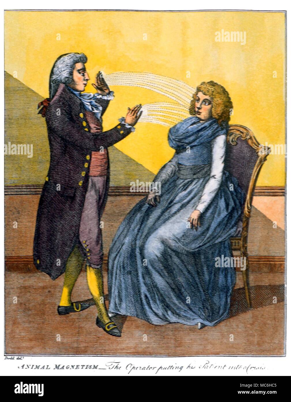An 18th century hypnotist (or 'Animal Magnetist') putting a lady into a ...