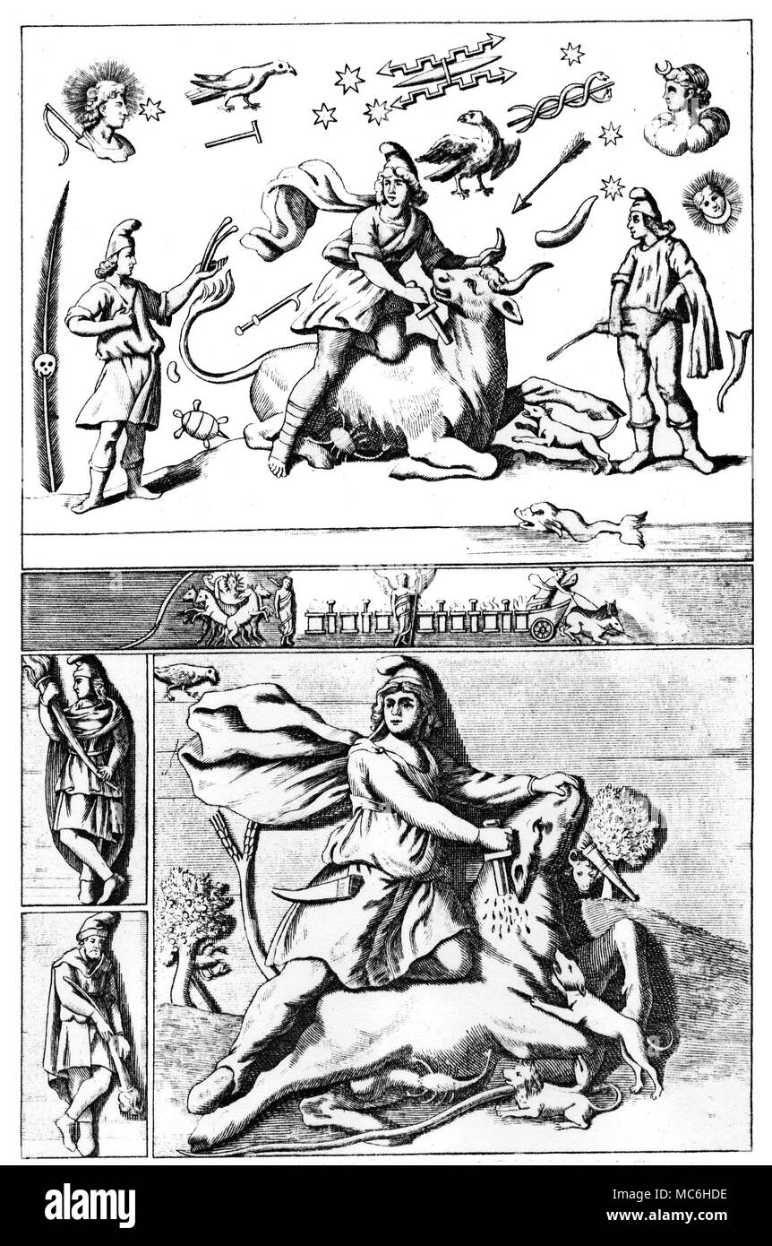 MITHRAS - MITHRAIC CULT Two engravings showing Mithras killing the Bull ...
