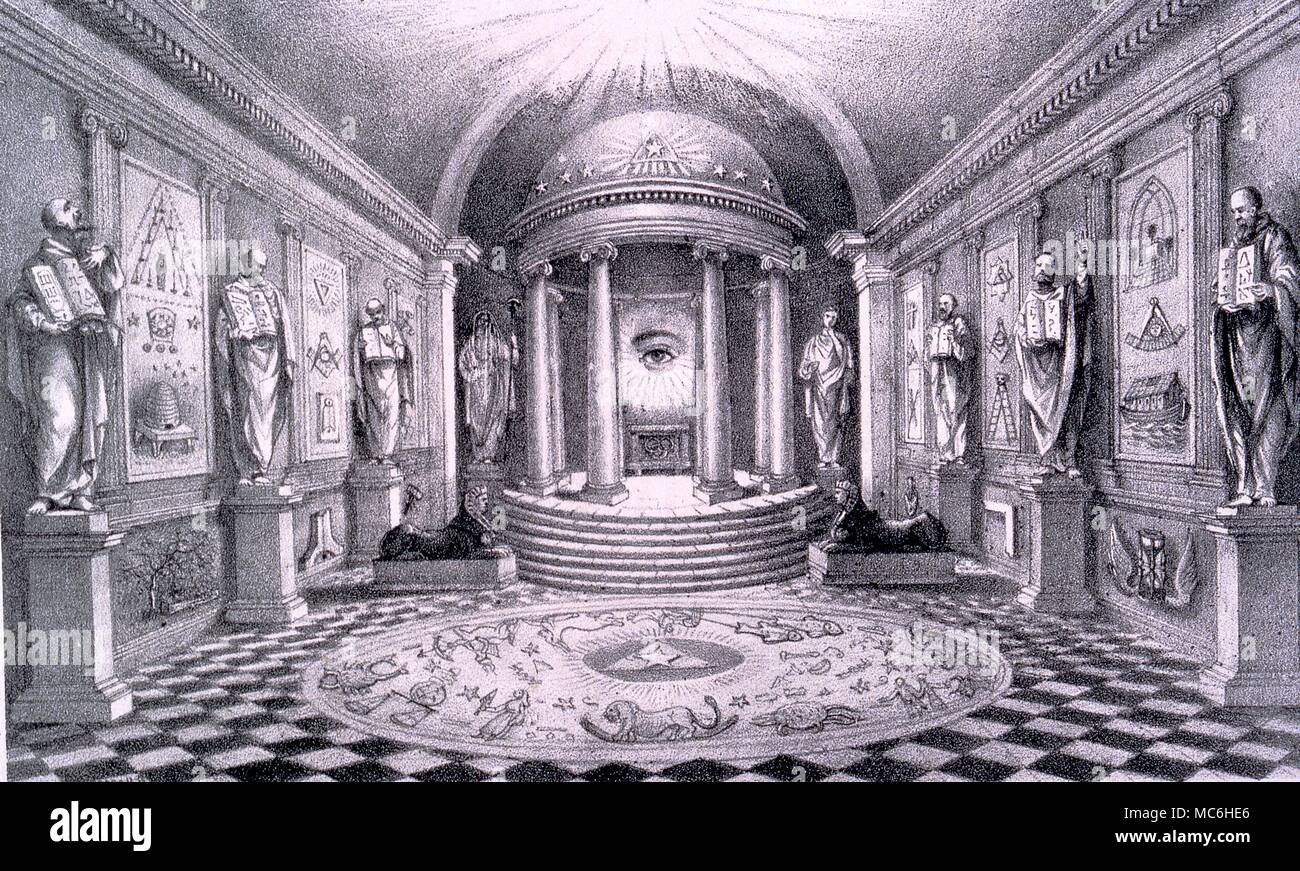 Lithograph of the zodiac on the floor inside a French Lodge.From the ...