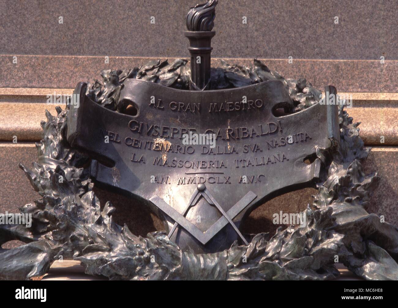 Detail of the masonic dedication to the Statue of Garibaldi on ...