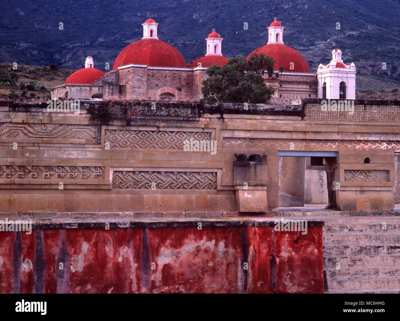 Mexican Archaeology - Mitla. The 16th century Spanish church seen ...