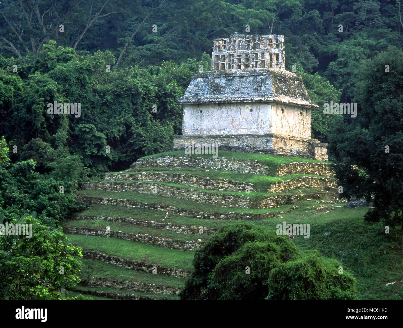 Mexican Archaeology. Palenque Pyramid Temple of the Sun with a well ...