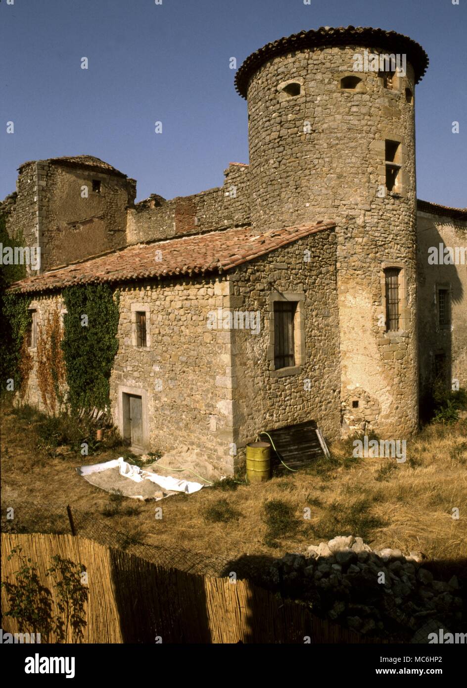 Rennes-le-Chateau, France. The now derelict Chateau in the hilltop ...