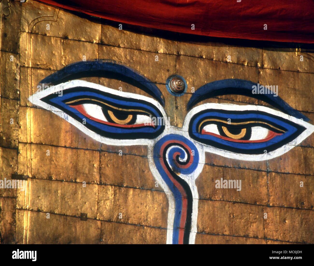 NEPAL. Detail of the famous pair of eyes, arising from the Tibetan ...
