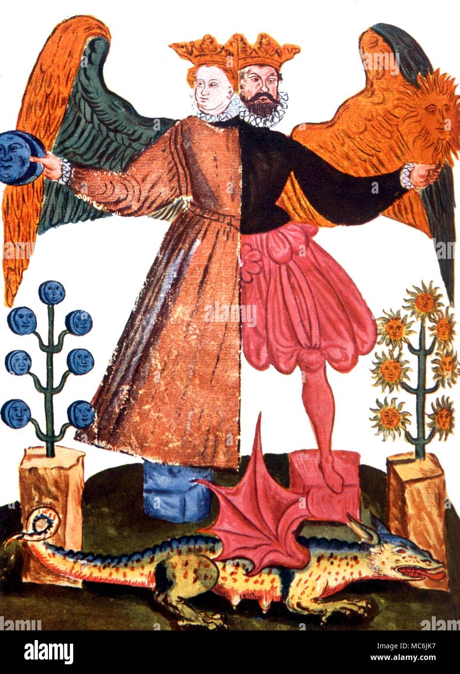 ALCHEMY - ANDROGYNE AND DRAGON. A general image incorporating symbols ...