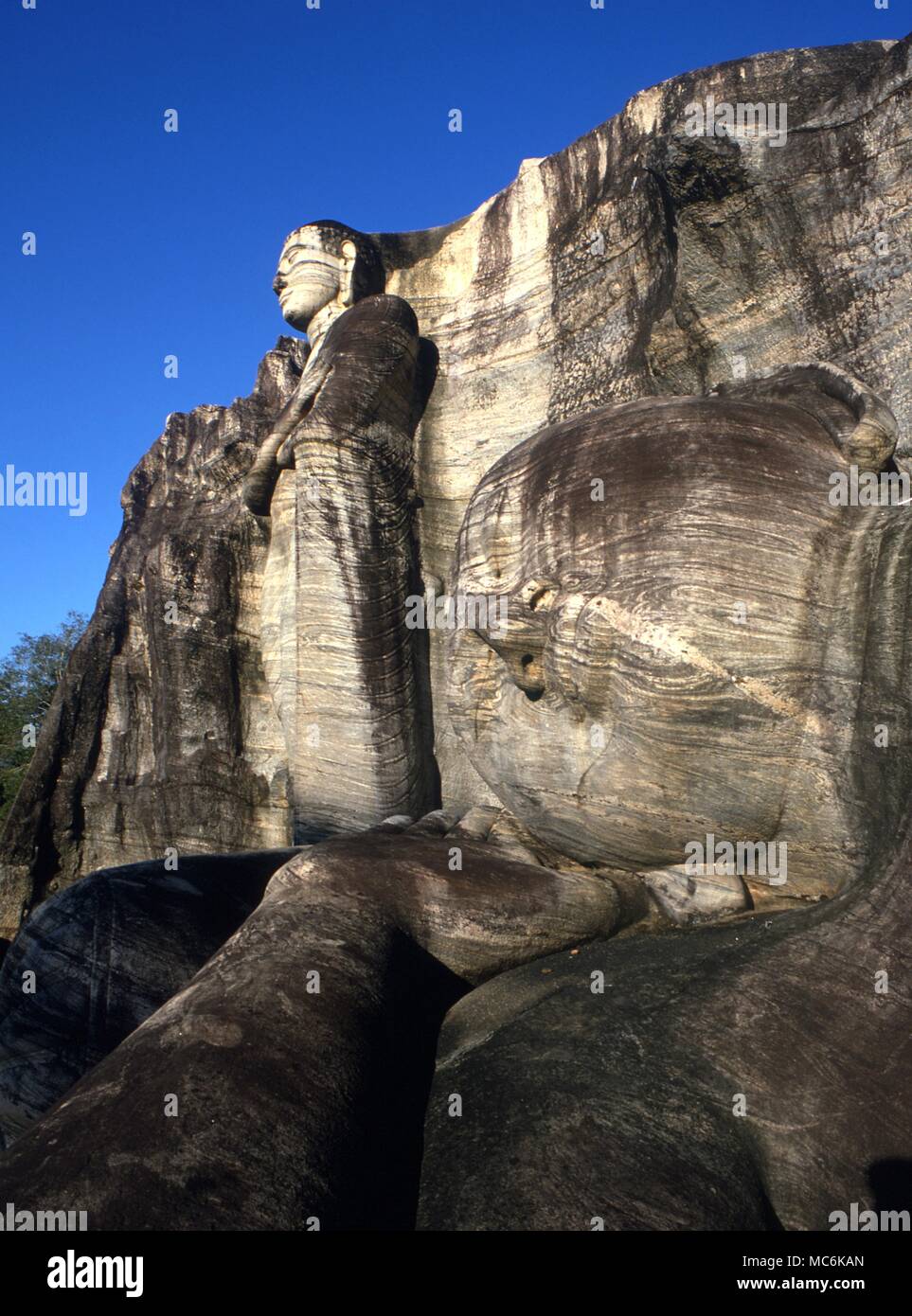Sri Lanka Polonnaruwa ancient City Gal Vihara colossal Buddhas carving ...