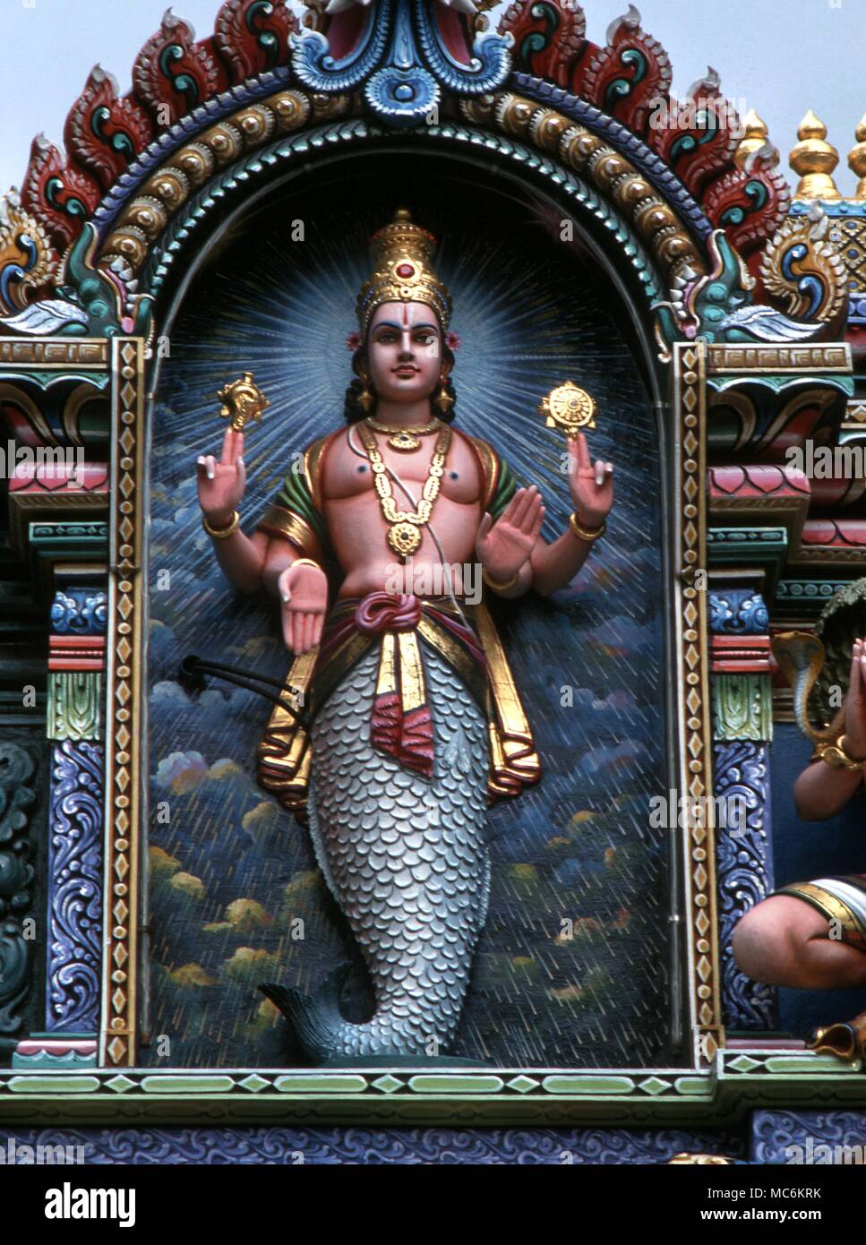 Hindu Mythology. Matsyavatara, Vishnu's fish avator. Hindu temple in ...