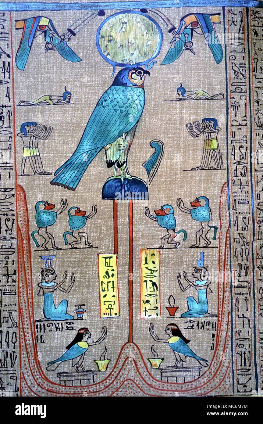 Egyptian Mythology - Ra-Harmachis. The standard-sitting solar falcon ...