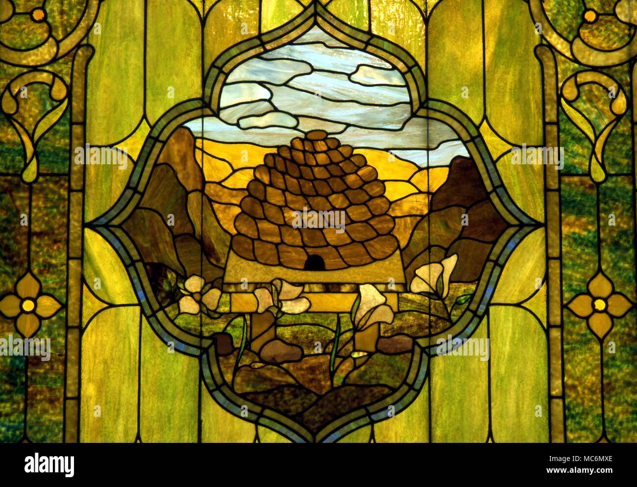 Mormons - Beehive symbol. Stained glass with beehive said to be symbol ...