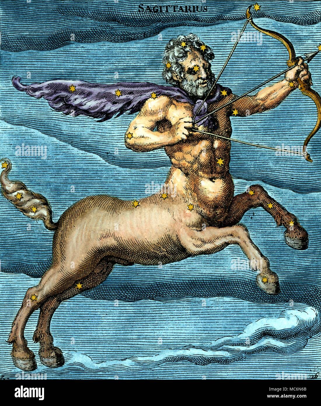 Constellations Sagittarius Eighteenth century hand coloured engraving ...