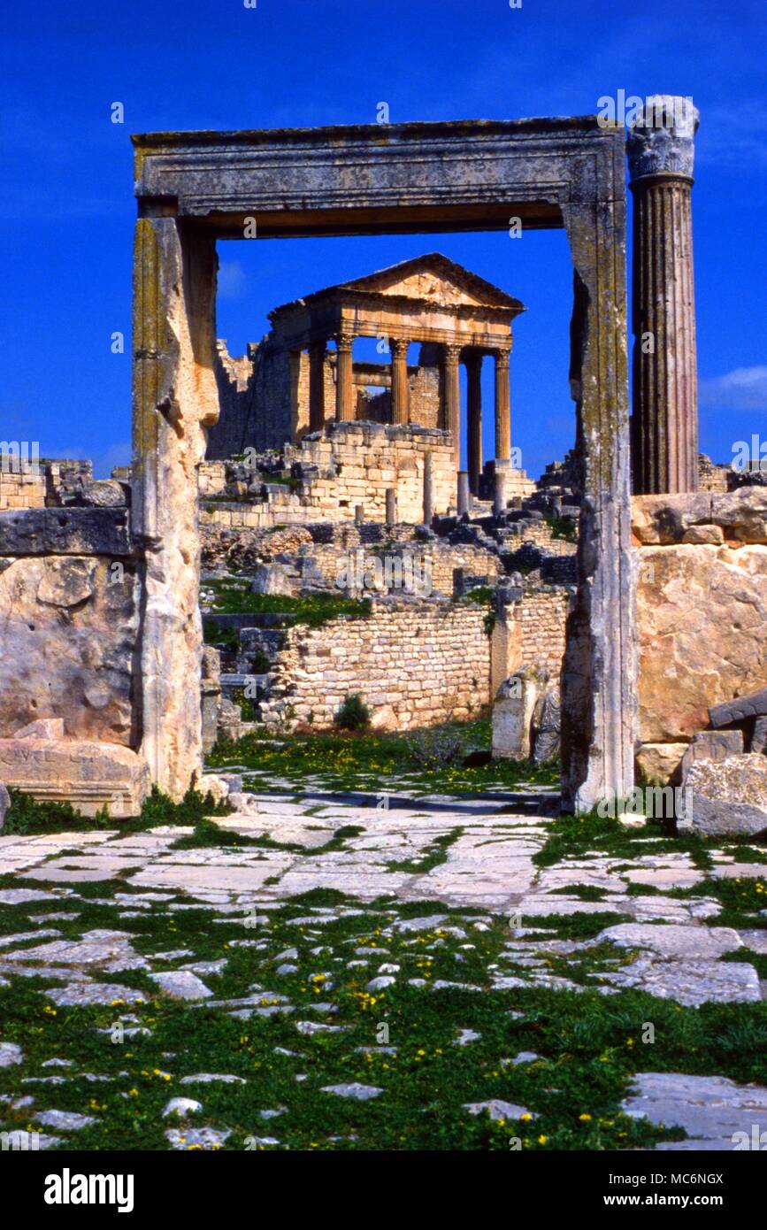 The Capitol building in the ancient Roman site at Dougga, Tunisia Stock ...