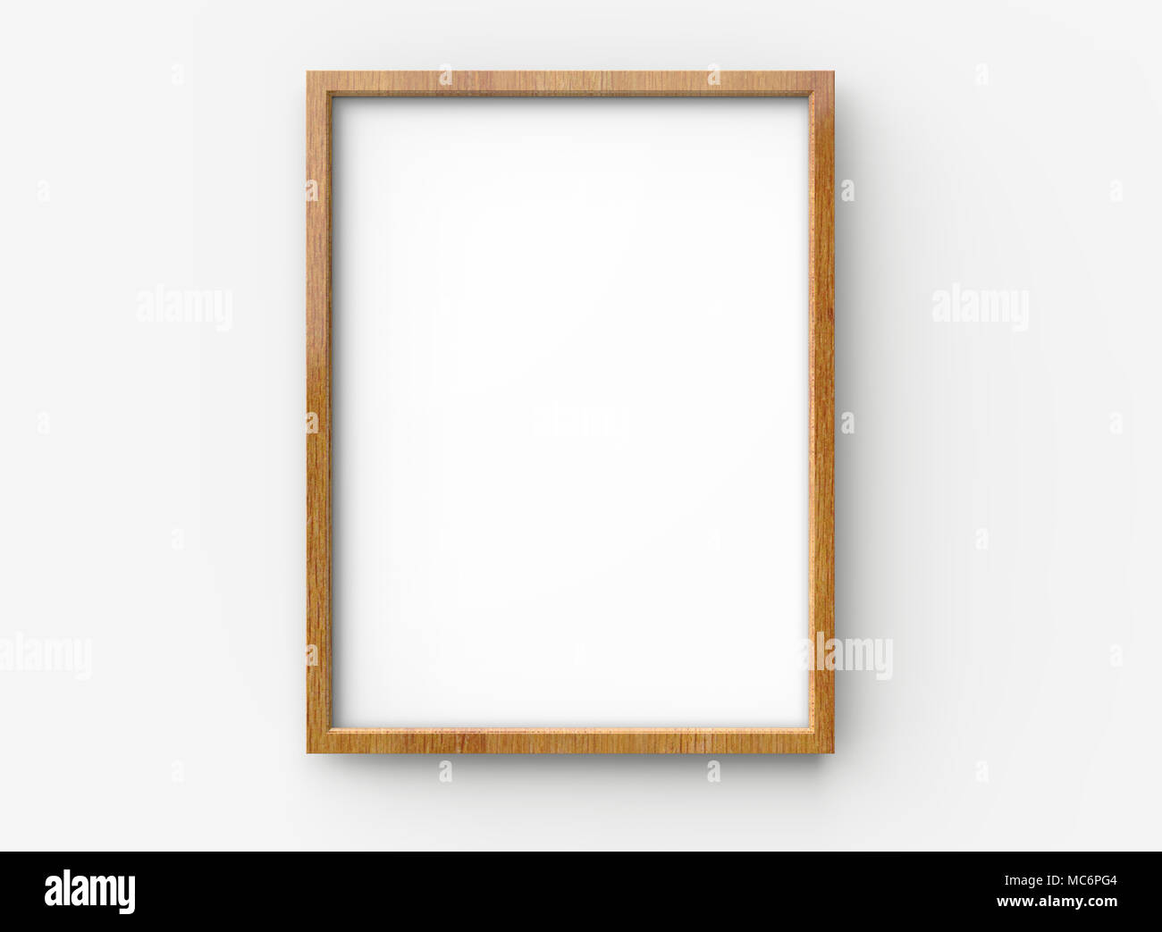 Wooden picture frame, 3d render blank thin frame with empty space for ...