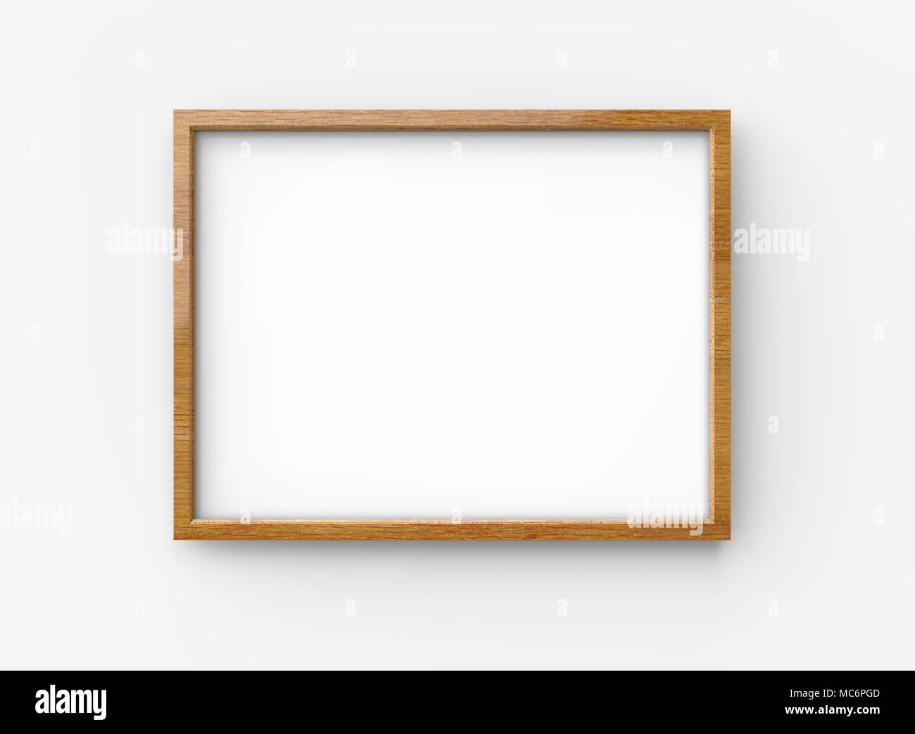 Wooden picture frame, 3d render blank thin frame with empty space for ...