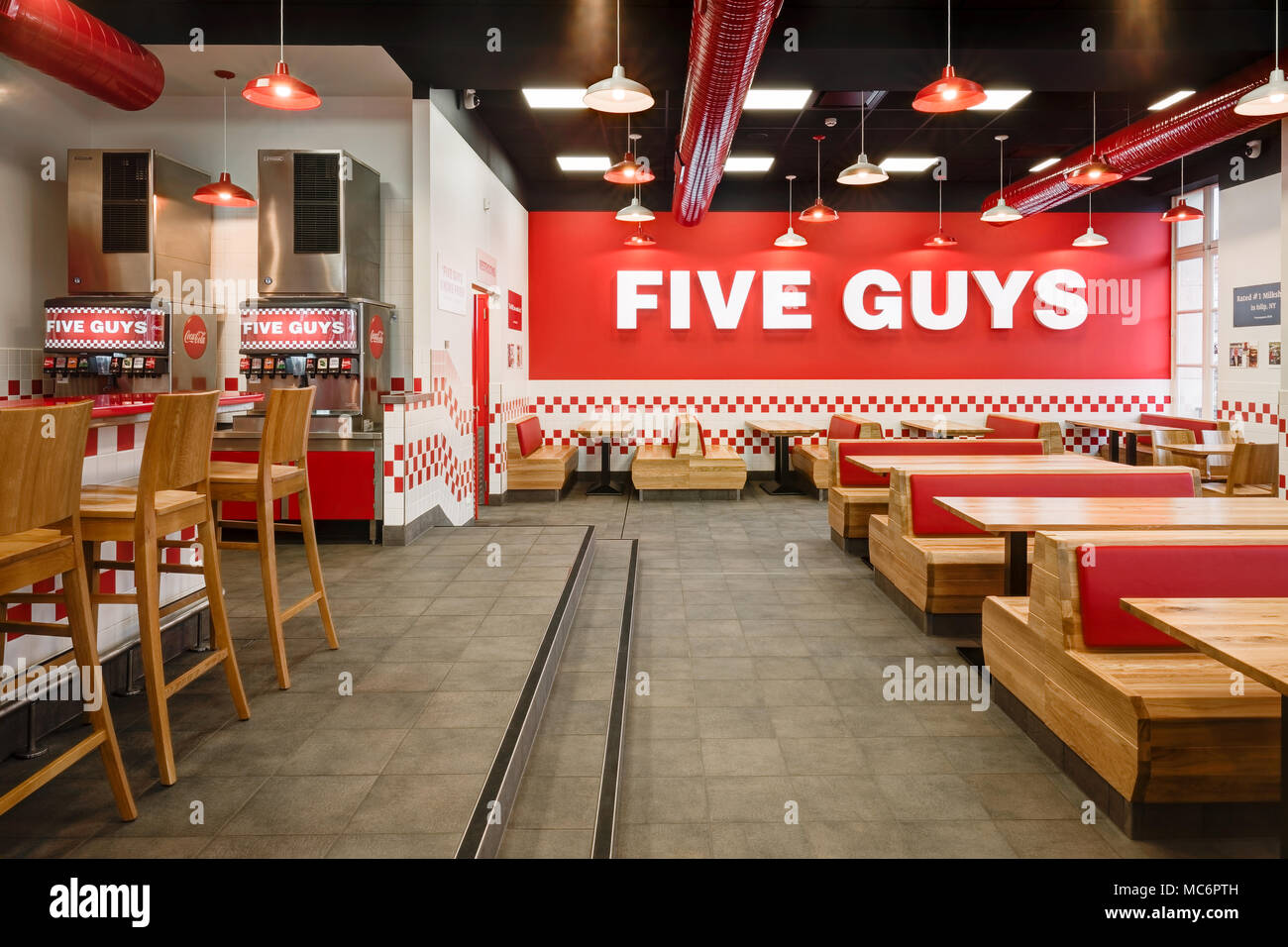 Sign at Five Guys fast food restaurant, Antwerp, Belgium Stock Photo ...