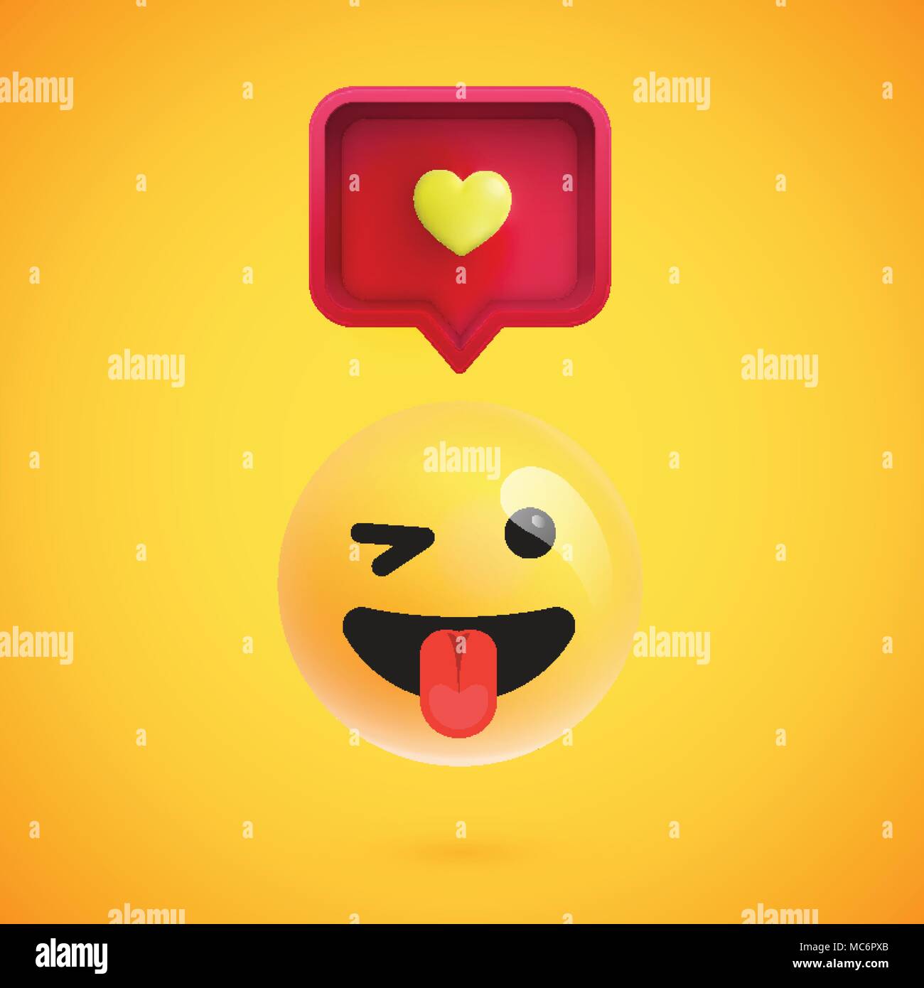 Funny 3D emoticon with 3D speech bubble and a heart, vector ...