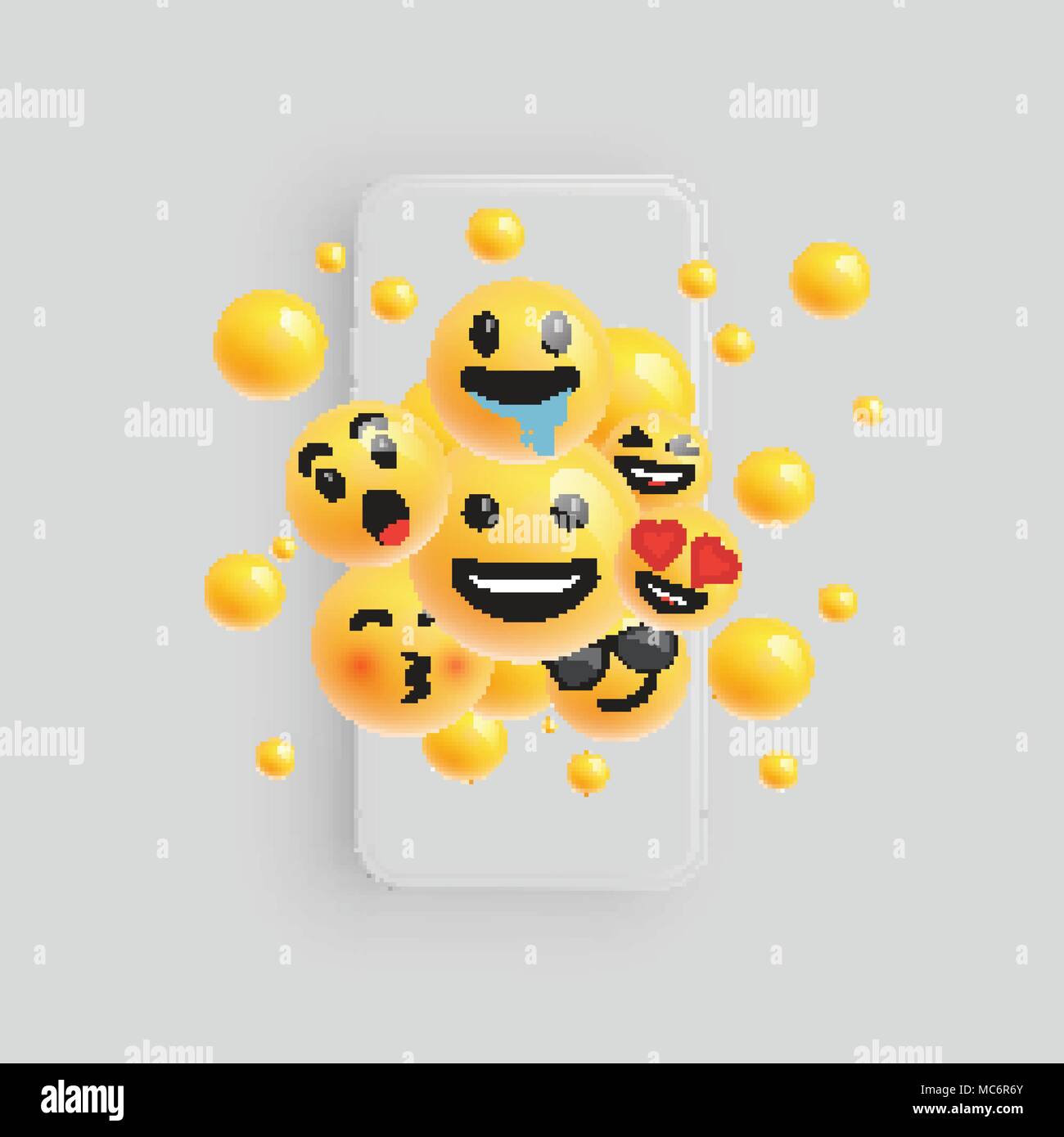 3D and different kinds of emoticons with matte smartphone, vector ...