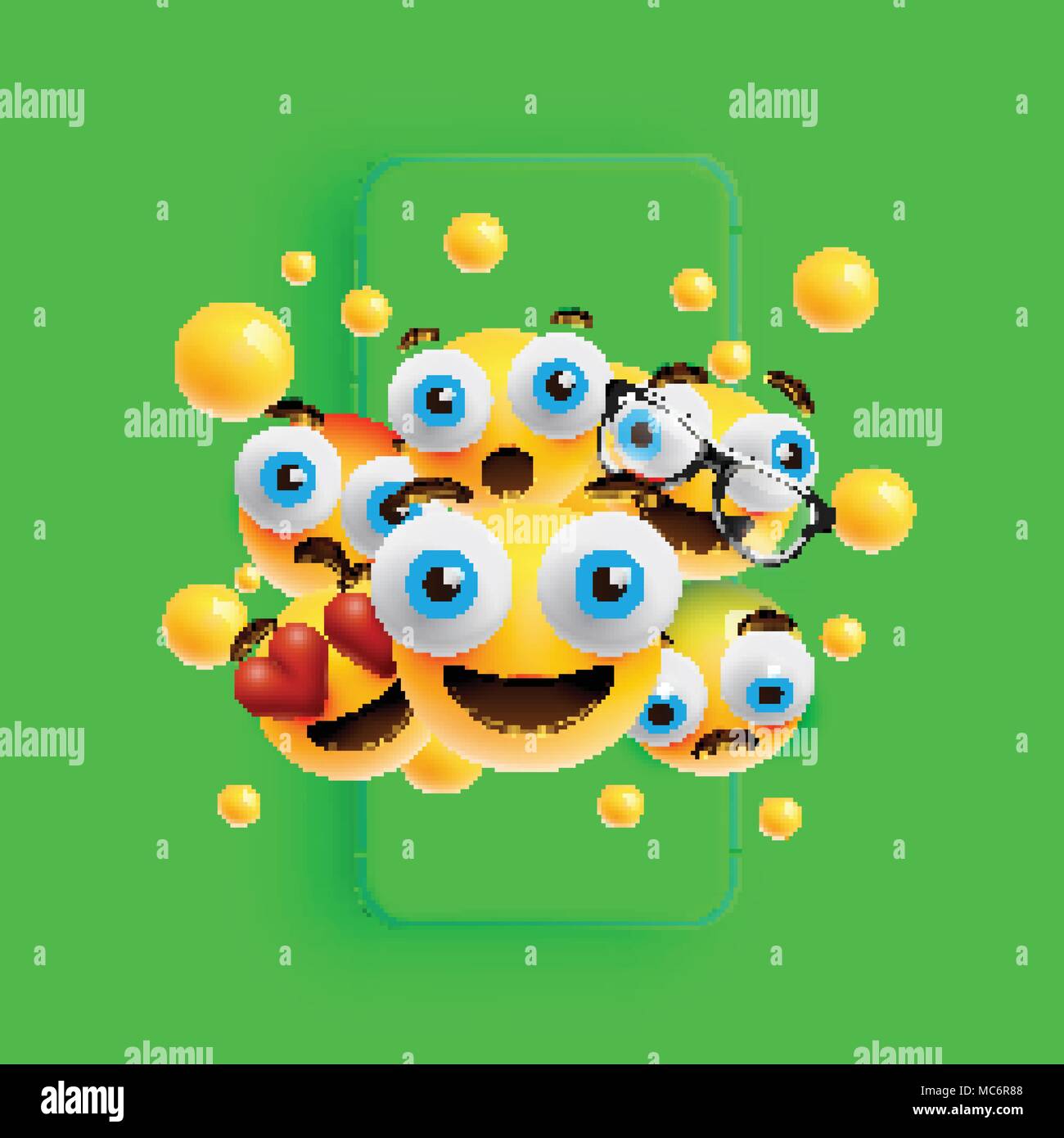 3D and different kinds of emoticons with matte smartphone, vector ...