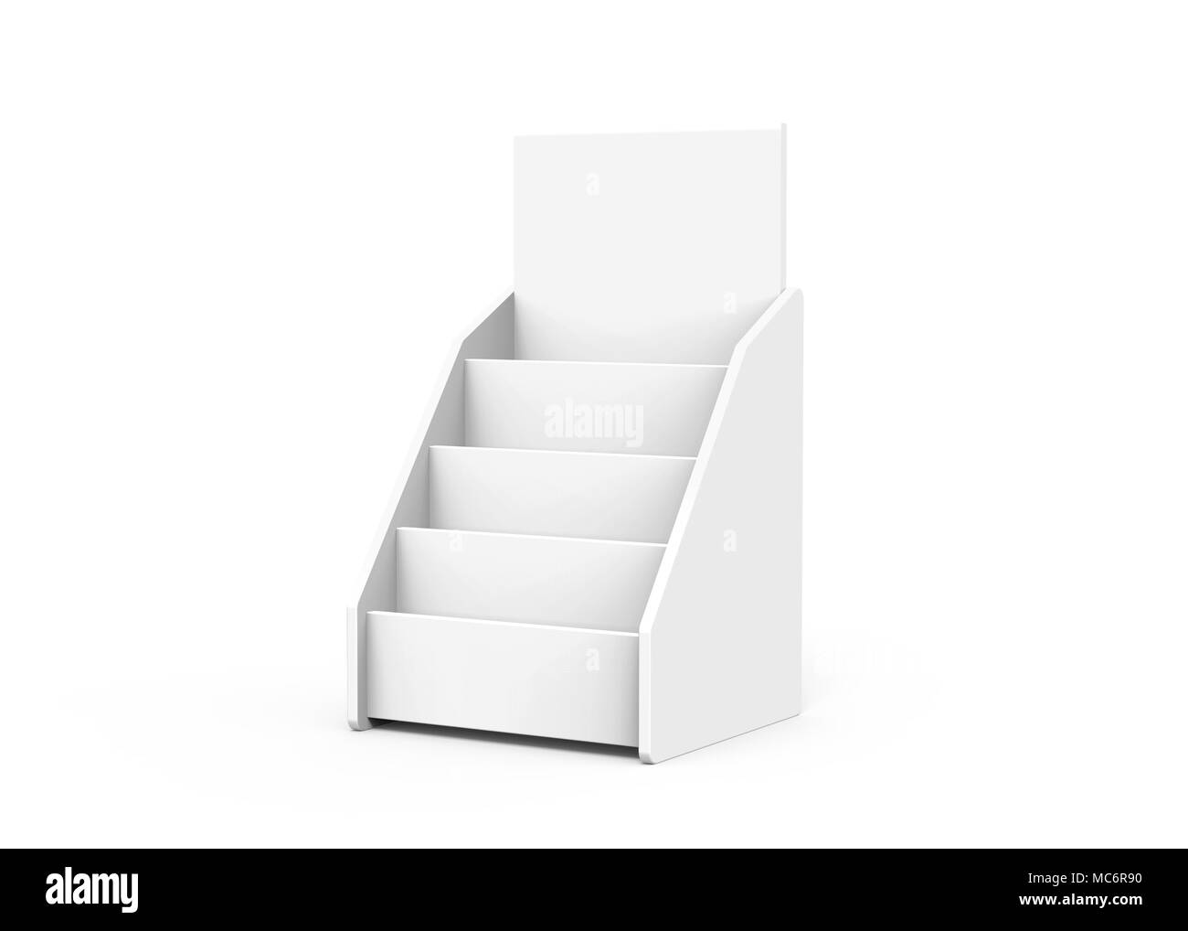 Cardboard tabletop rack, 3d render white stand for brochure or sheets ...