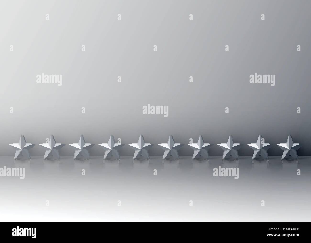 Ten grey 3D star rating on grey background, vector illustration Stock ...