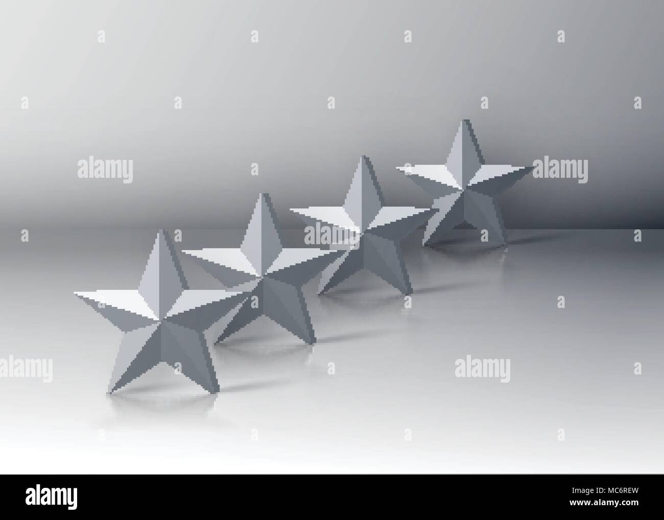 Four grey 3D star rating on grey background, vector illustration Stock ...