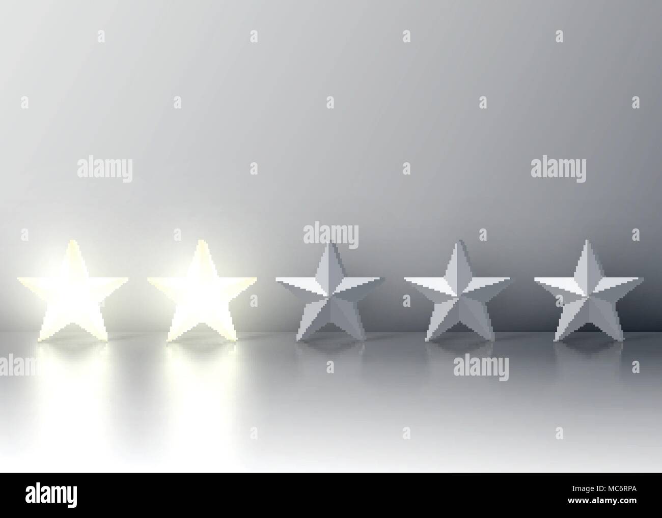 Two-star rating with glowing 3D stars, vector illustration Stock Vector ...