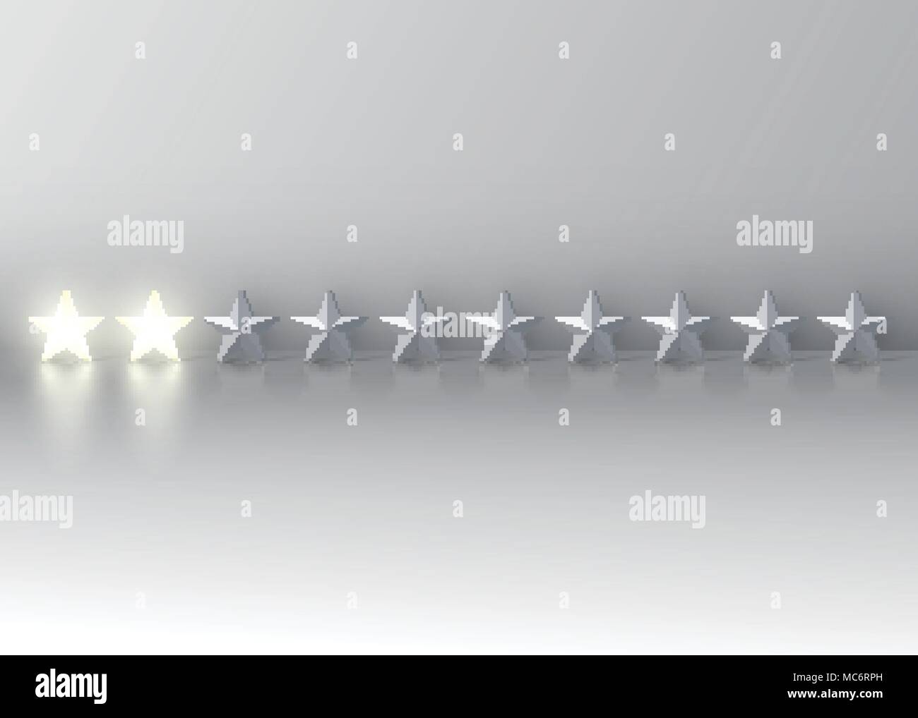 Two-star rating with glowing 3D stars, vector illustration Stock Vector ...