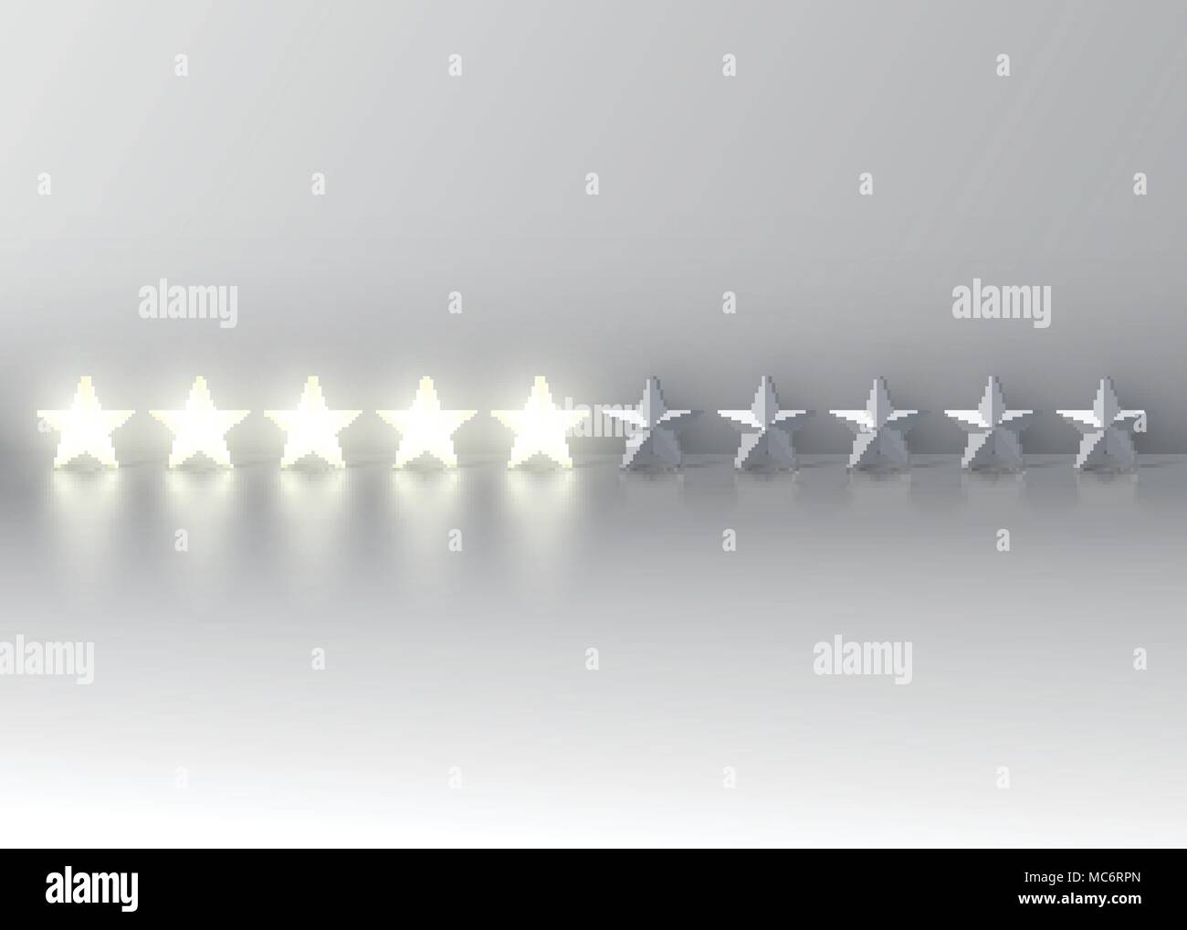 Five-star rating with glowing 3D stars, vector illustration Stock ...