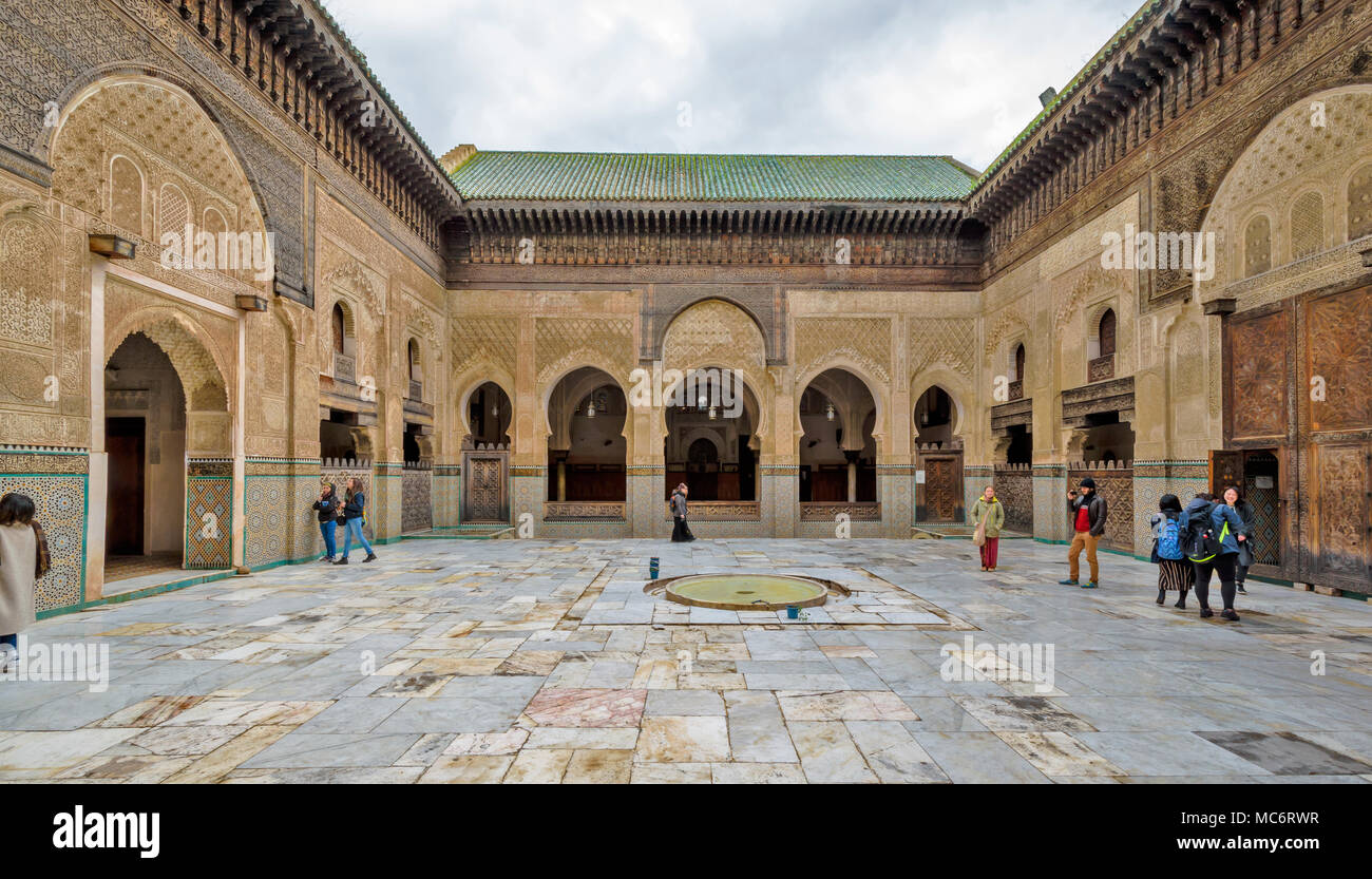 MOROCCO FES MEDINA BOU INANIA MADRASA BUILT BY MARINIDS MARBLE ...