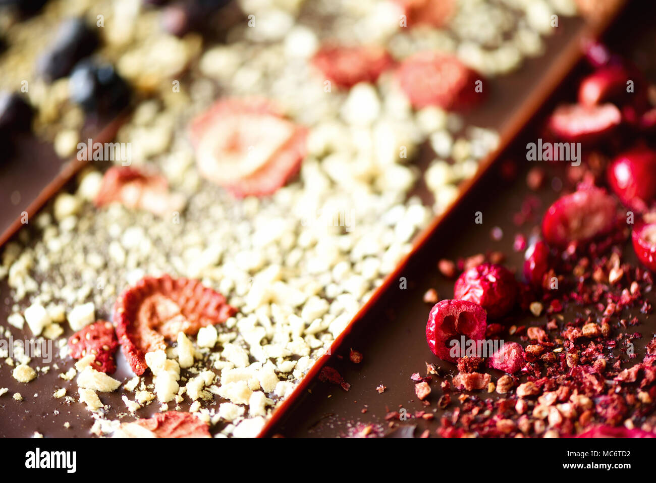 Handmade Chocolate Bars With Dried Cranberries Raspberries And