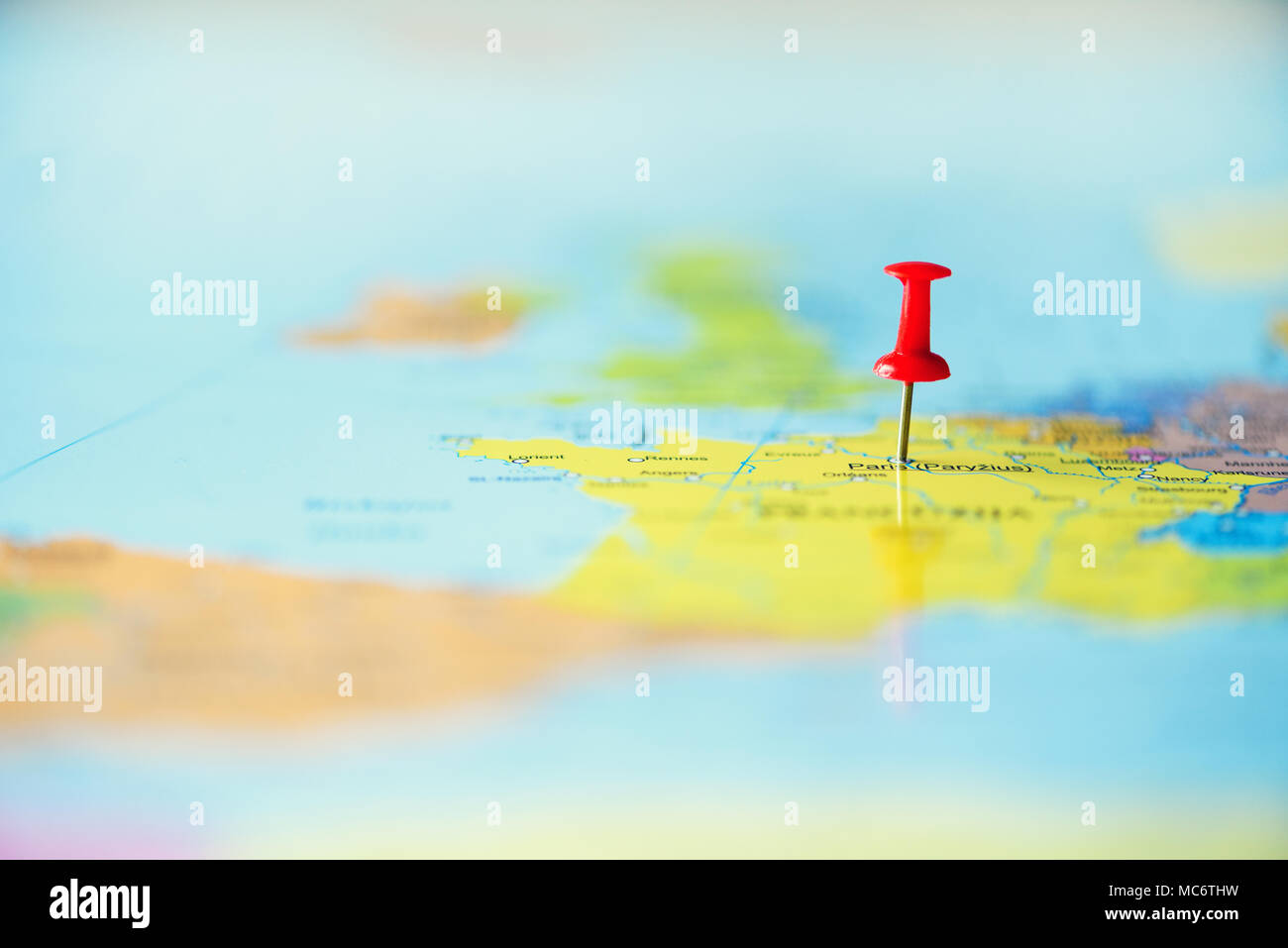 Red pushpin, thumbtack, pin showing the location, travel destination ...