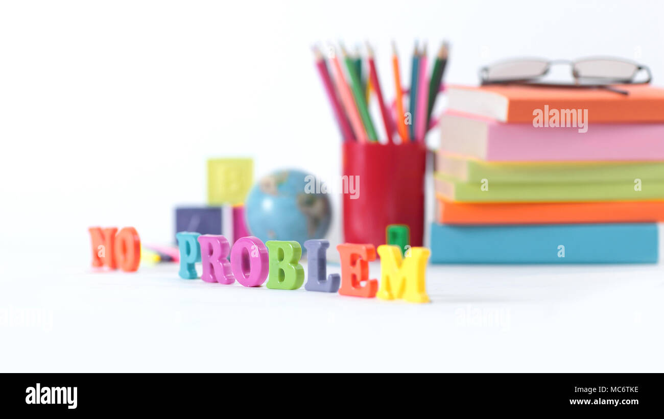 words - no problem-on a blurred background of school supplies Stock ...