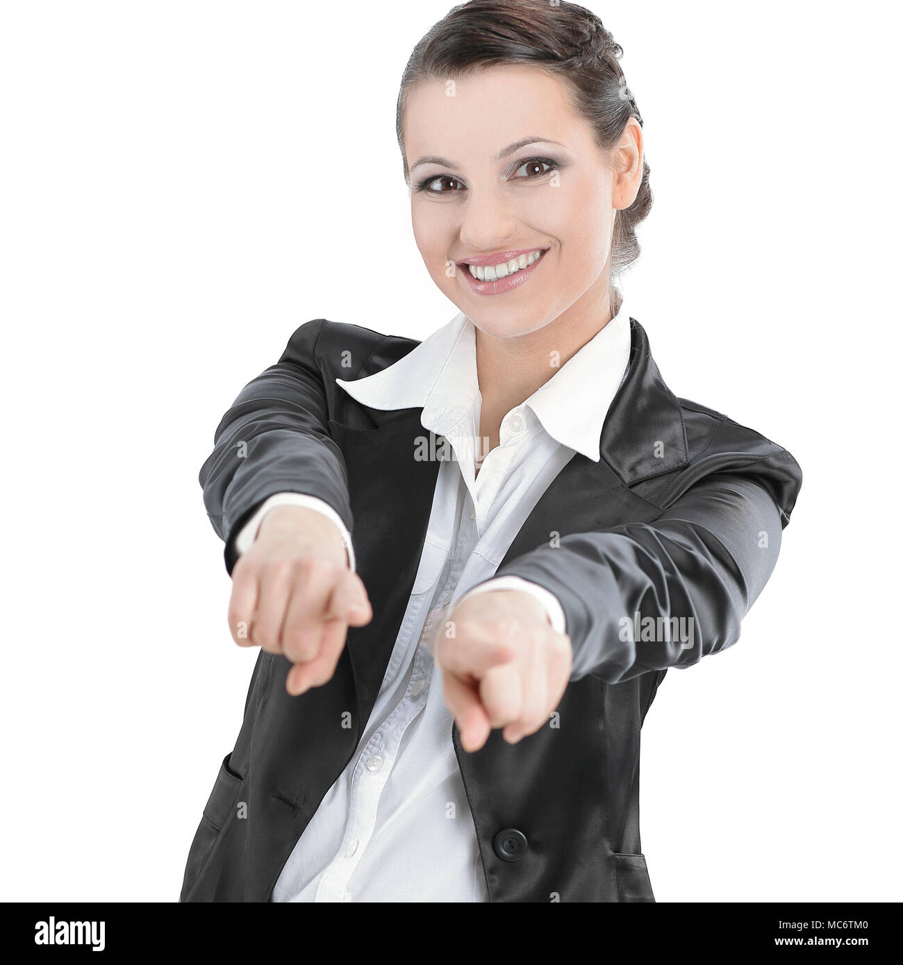 confident business woman showing hands forward.isolated on white Stock ...