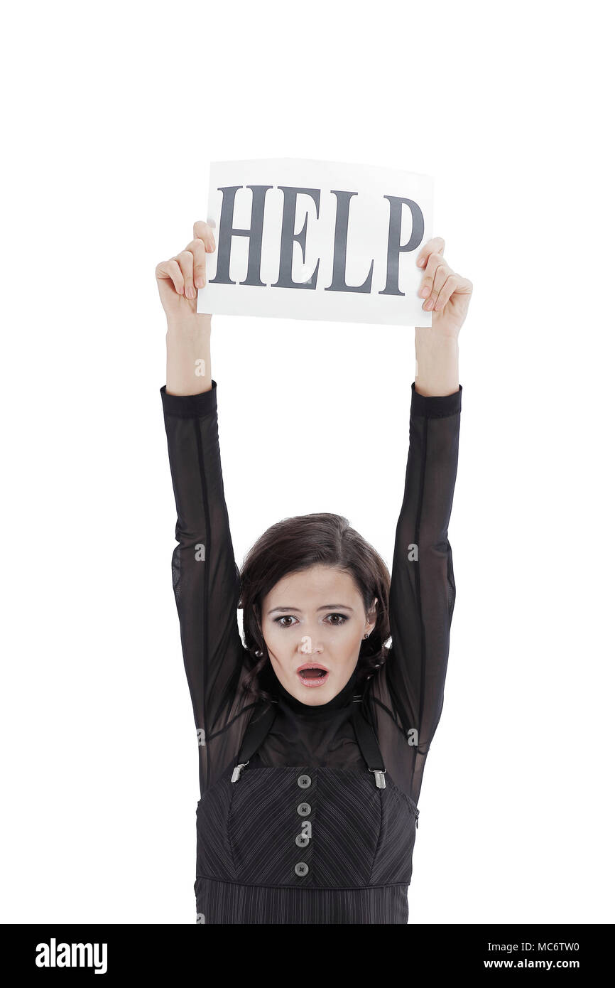 upset young business woman asking for help Stock Photo - Alamy
