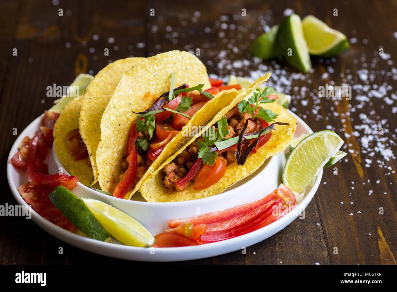 Colorful Mexican Tacos with Ground Beef and Vegetables Stock Photo - Alamy