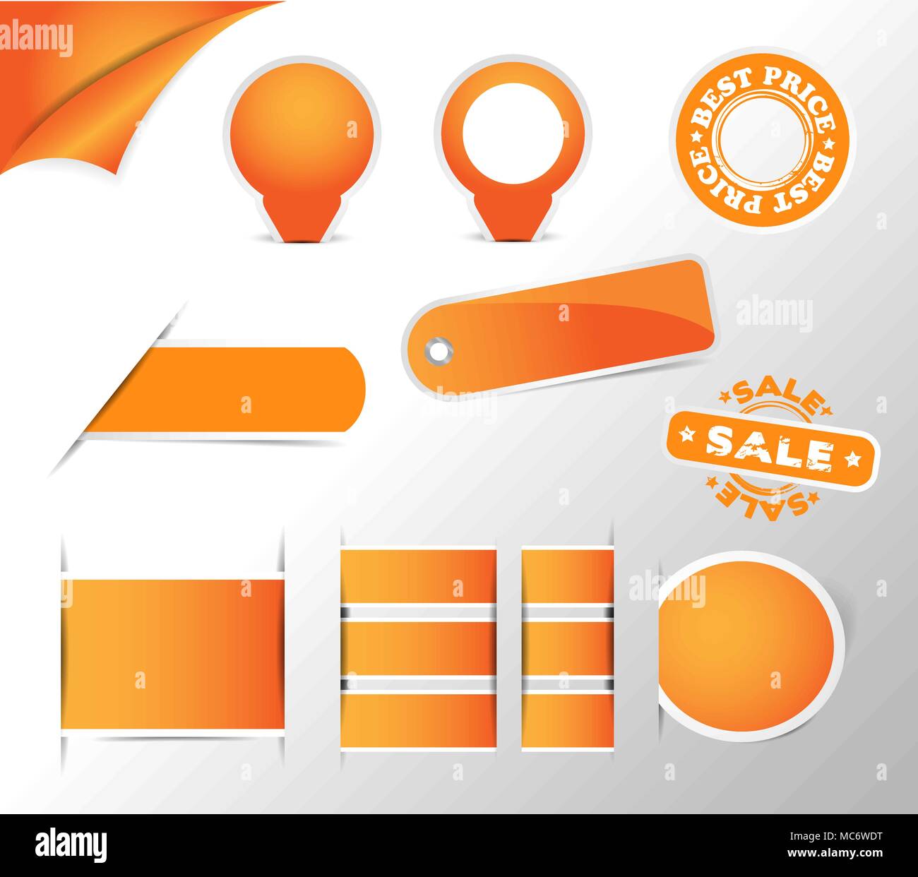 orange stickers, tags, labels collection, design element Stock Vector ...